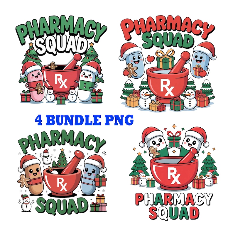 Pharmacy Squad Christmas PNG Bundle | 4 Cute Pharmacist Christmas ...