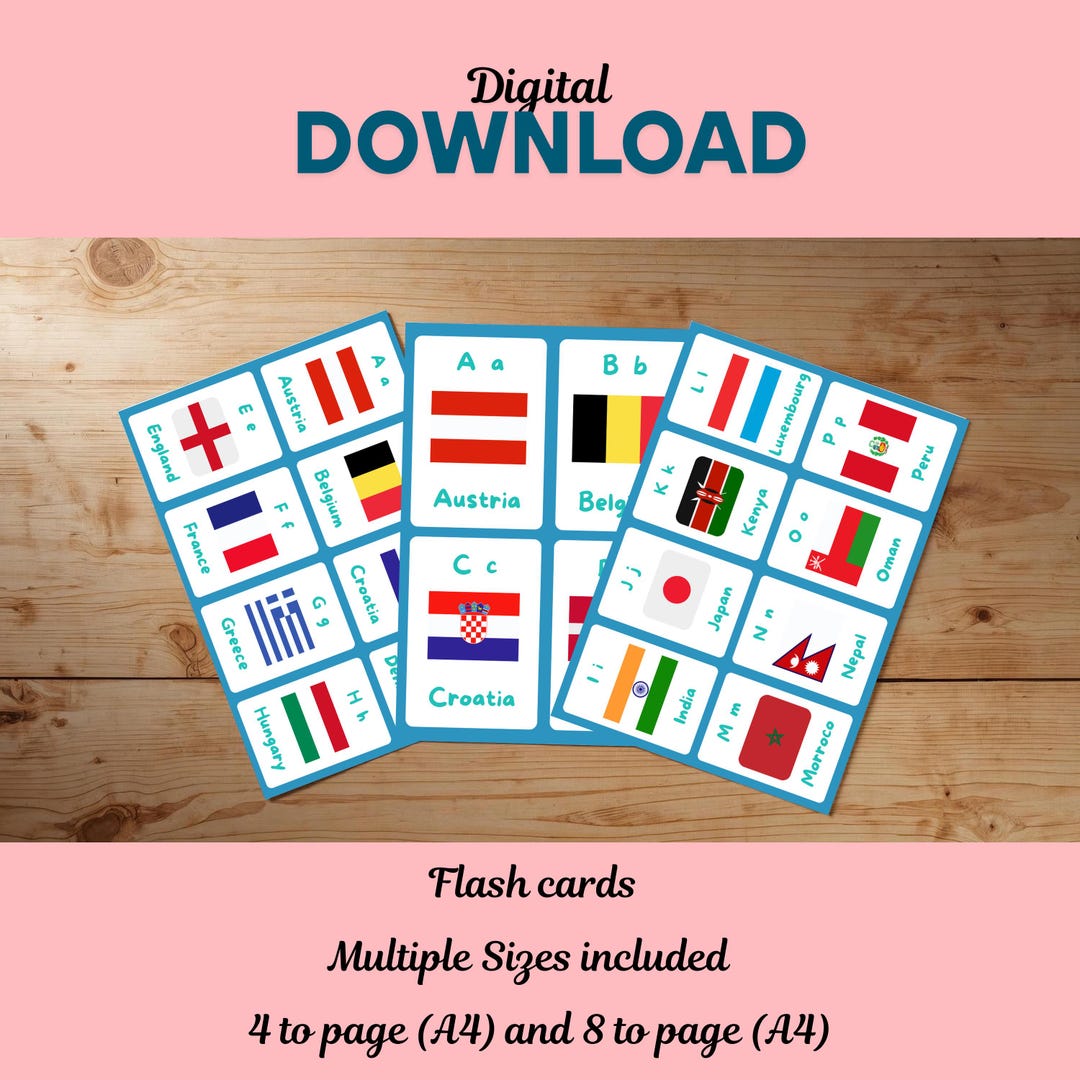 A-Z Flags Flash Cards: Countries & Alphabet Learning (digital Download ...