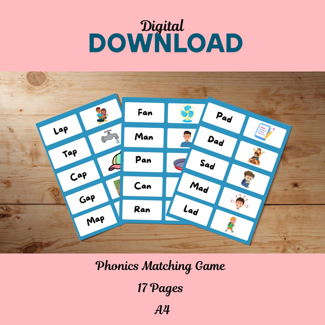 Phonics Picture Card Matching Game: CVC Words, Short Vowels (digital ...
