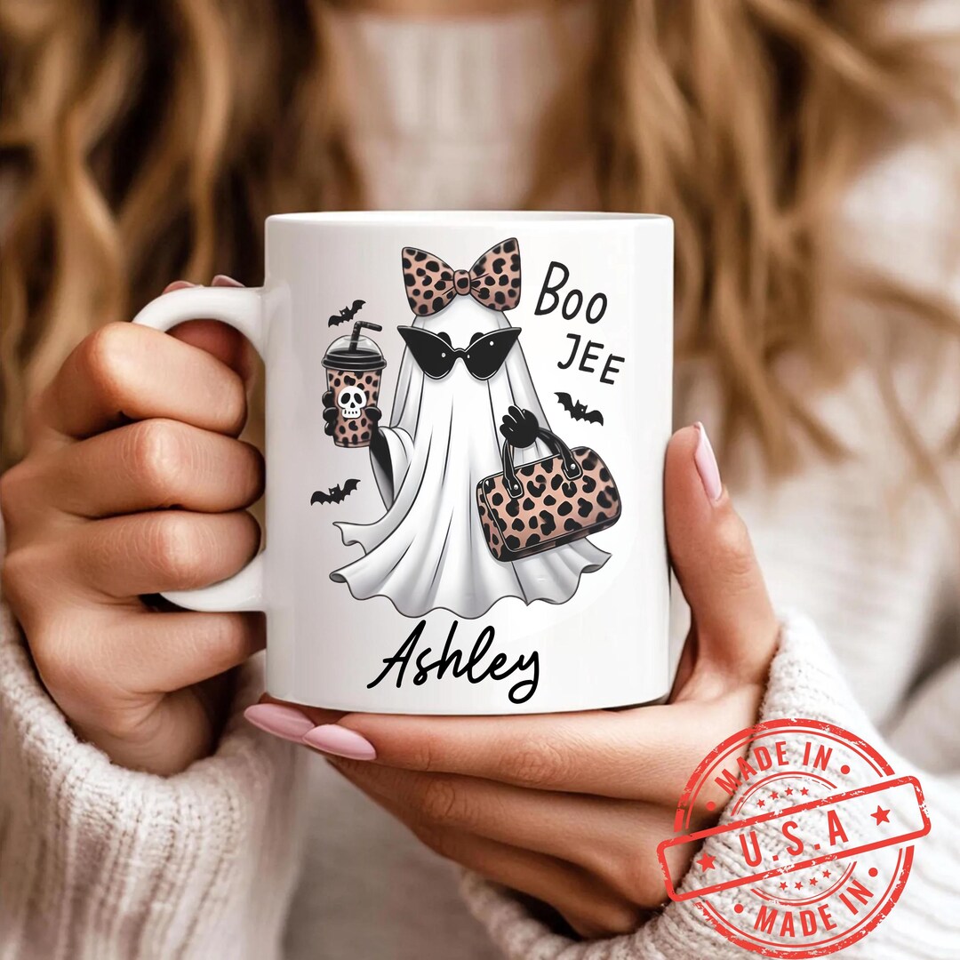 Personalized Boo Jee Ghost Mug, Custom Name Halloween Coffee Cup, Cute ...