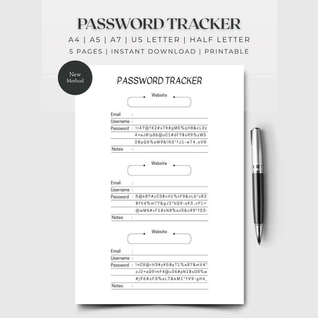 Password Tracker Printable | "don't Think, Just Mark" Method (PDF) - Etsy
