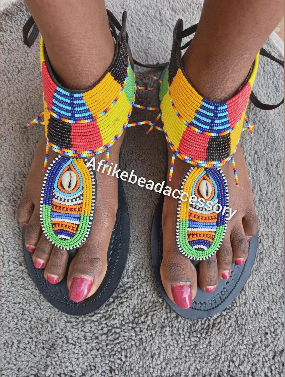 African Beaded Shoes for Ladies, Maasai Handmade Style, Gladiator ...