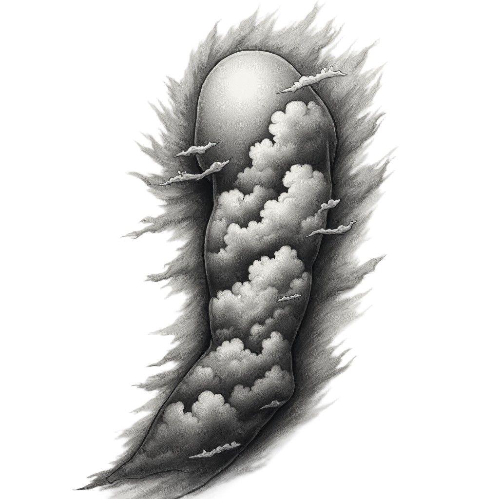 Cloud Sleeve Tattoo Stencil – Black & Grey Realistic Clouds Design (4K ...
