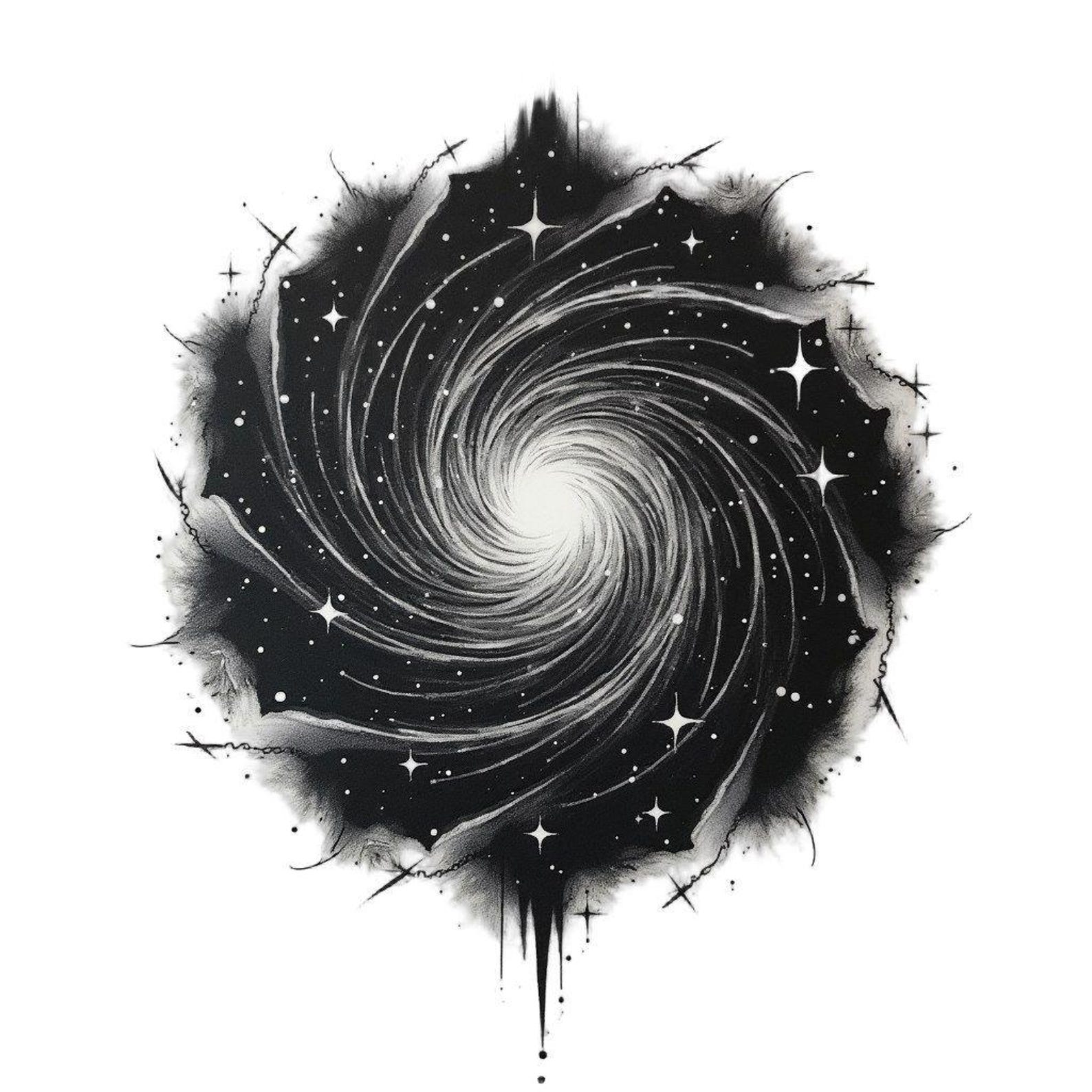 Cosmic Spiral Tattoo Stencil – Blackwork 4K PNG + A4 PDF (instant ...