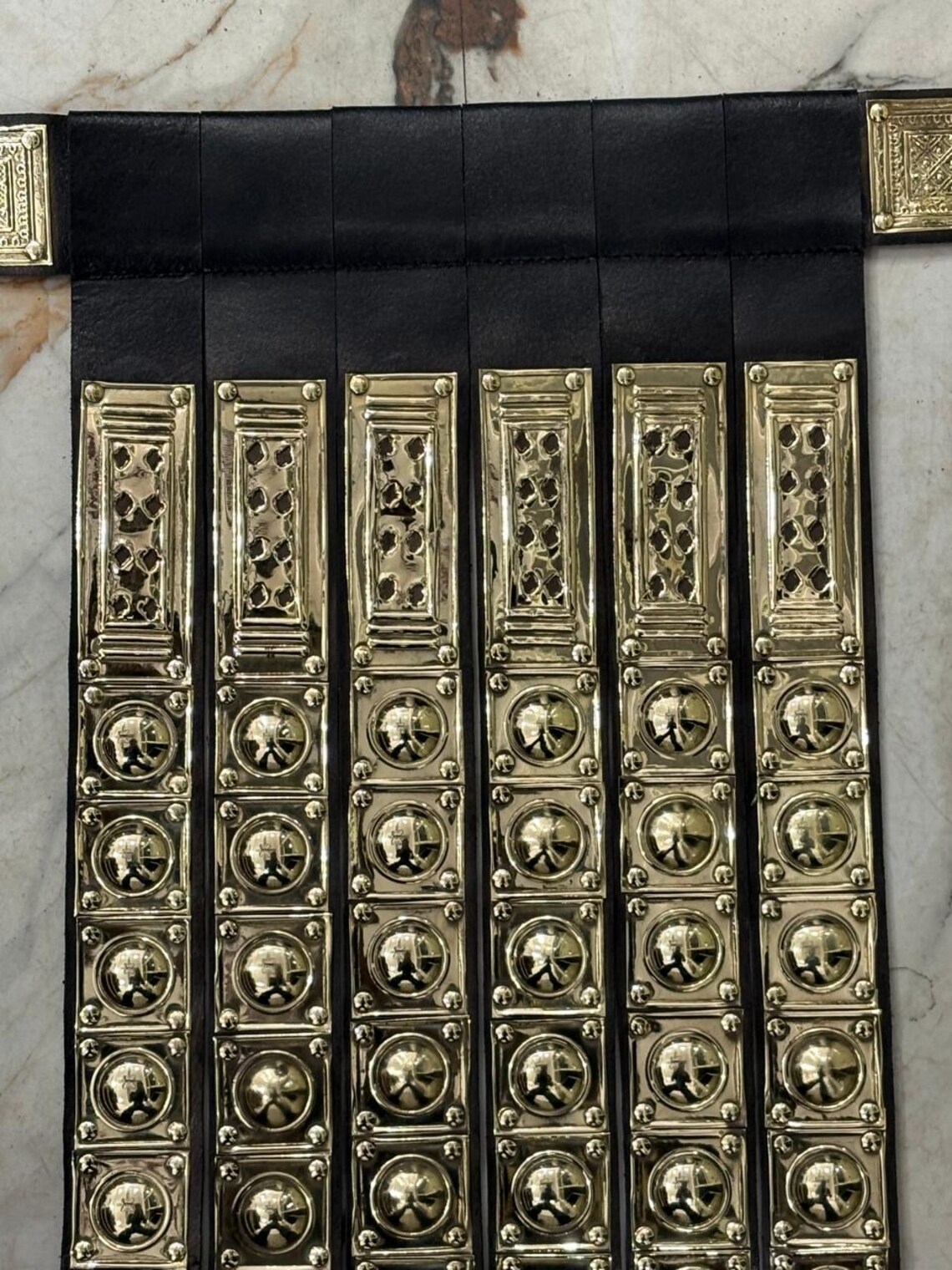 Handmade Black Leather Roman Centurion Apron Belt Brass Fittings LARP ...