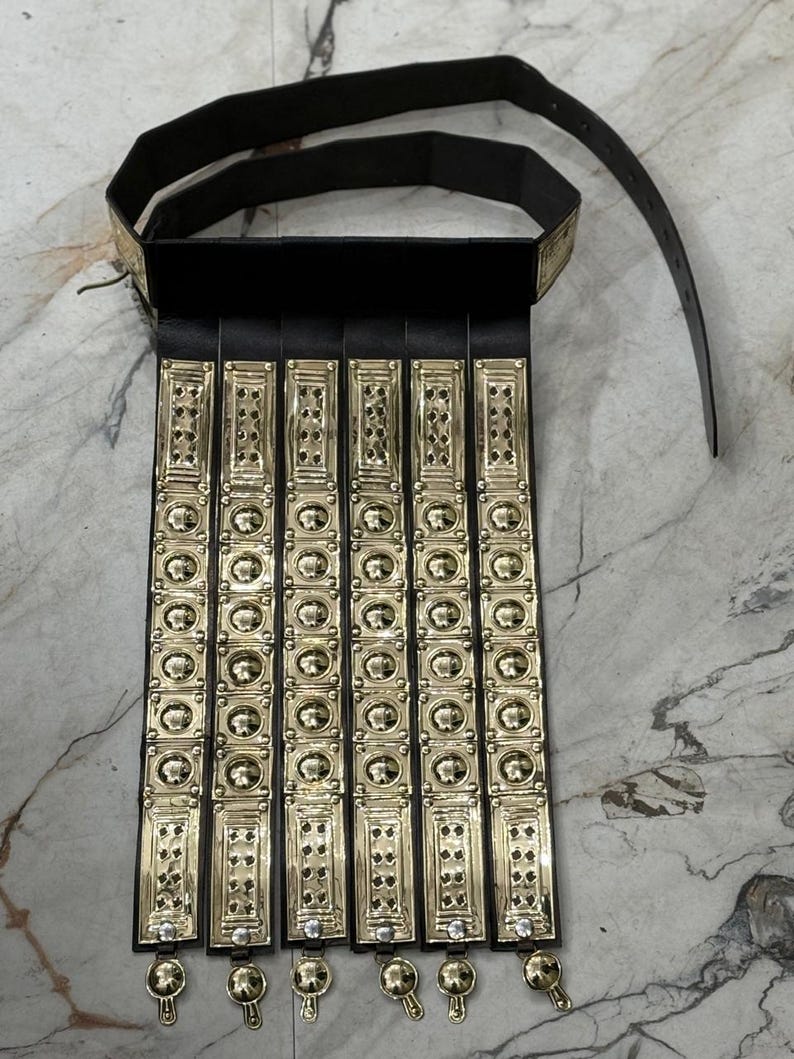 Handmade Black Leather Roman Centurion Apron Belt Brass Fittings LARP ...