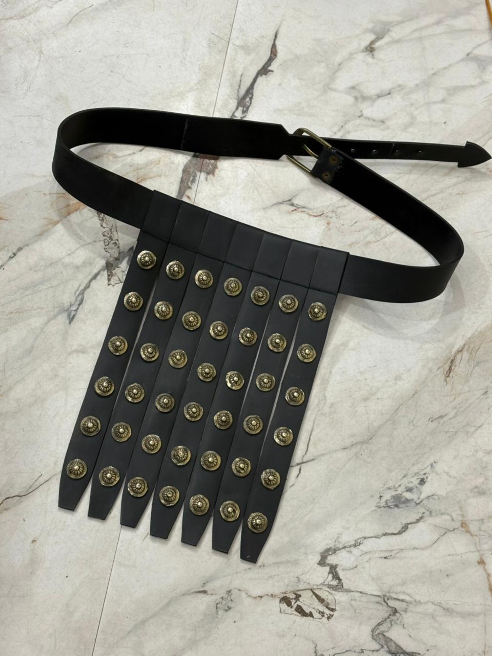 Leather Roman Apron Belt Heavy Brass Fittings LARP SCA Armor Medieval ...