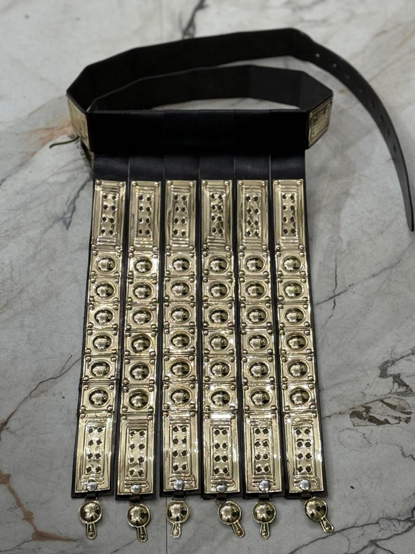 Handmade Black Leather Roman Centurion Apron Belt Brass Fittings LARP ...