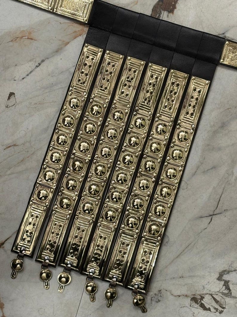 Handmade Black Leather Roman Centurion Apron Belt Brass Fittings LARP ...