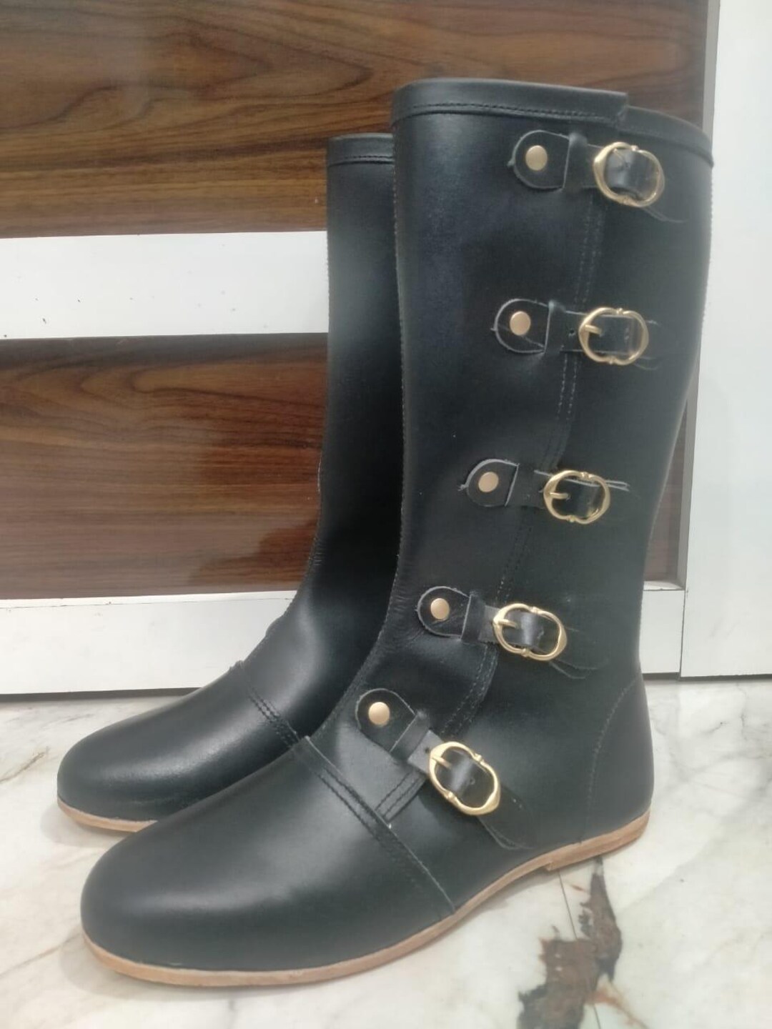 Medieval Genuine Leather Black 5 Buckle Boot RENAISSANCE SCA LARP - Etsy