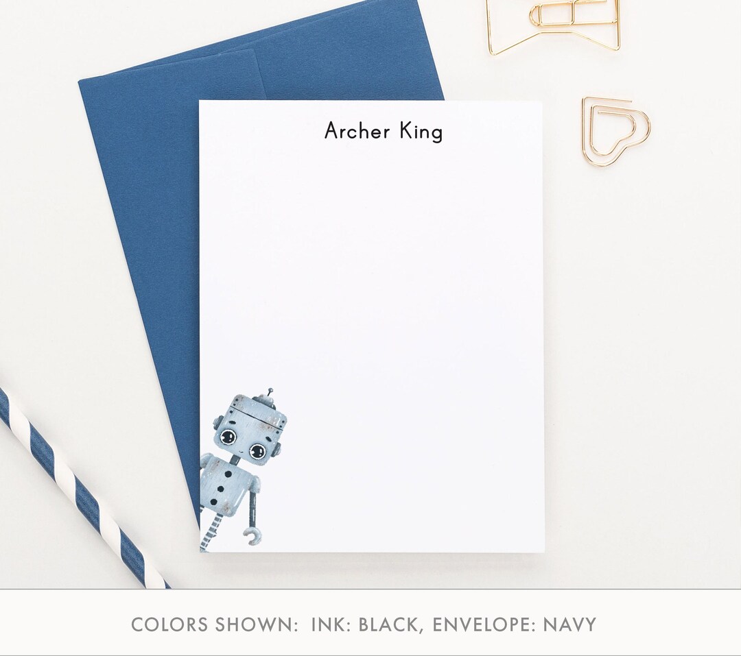 Personalized Robot Stationery Set, Robot Thank You Card for Kids Robot ...