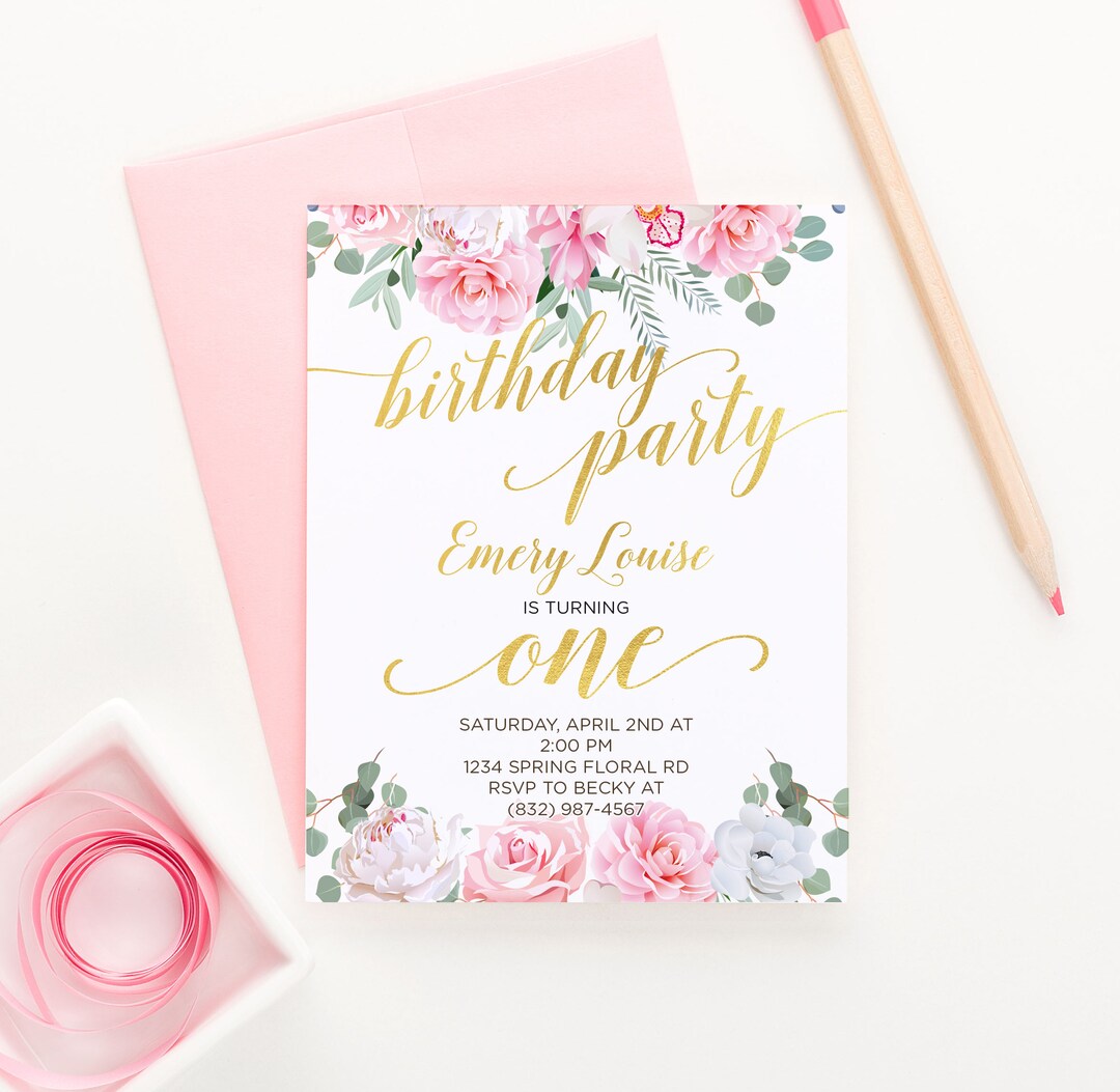 Floral Birthday Party Invitation for Girl Birthday Party Invite Printed ...