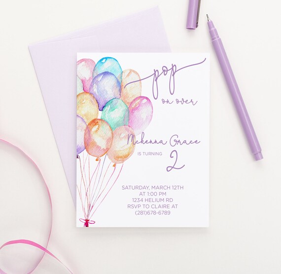 Balloons Birthday Invitation Balloon Birthday Invitation | Etsy