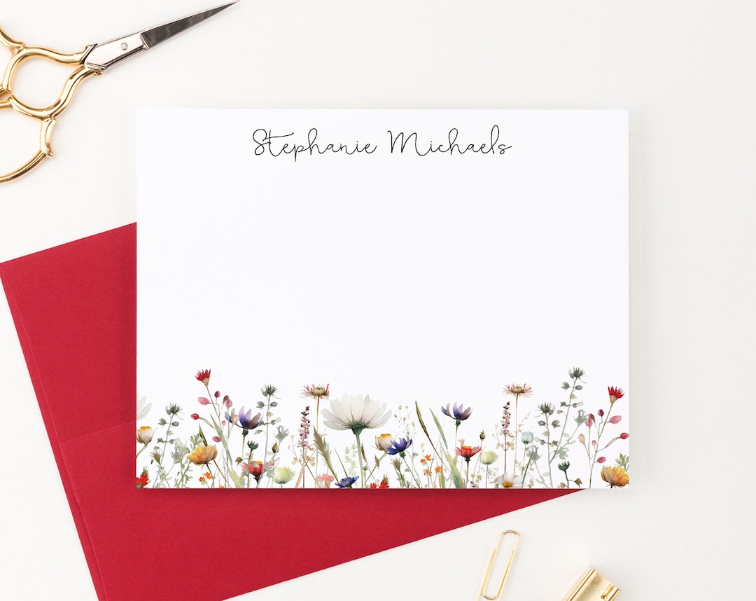 Personalized Wildflower Note Cards With Border Design, Floral ...