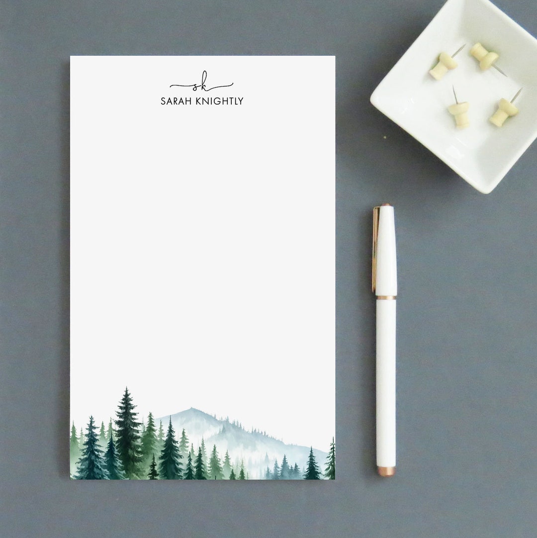 Customized Monogrammed Notepad Stationery, Watercolor Mountain ...