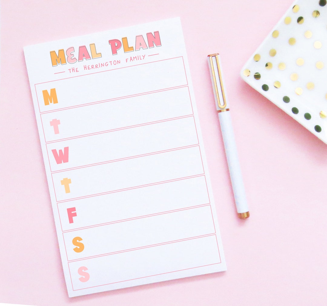 Cute Weekly Meal Plan Notepad Personalized for Family Dinner Menu for ...