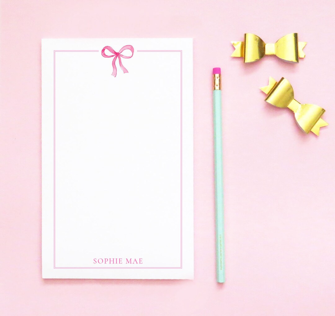 Personalized Kid Stationary Paper for Letter Writing, Watercolor Bow ...