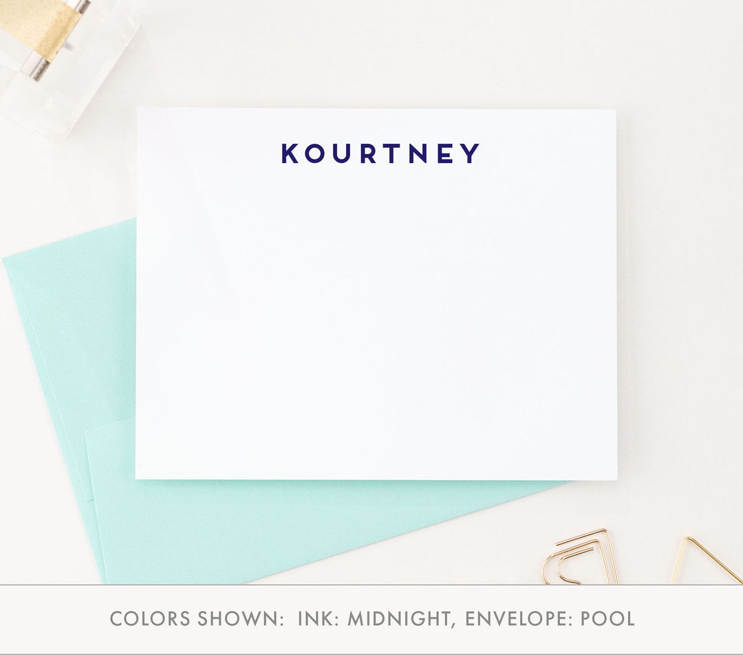 Personalized Stationery for Women, Block Font Notecards for Adults ...