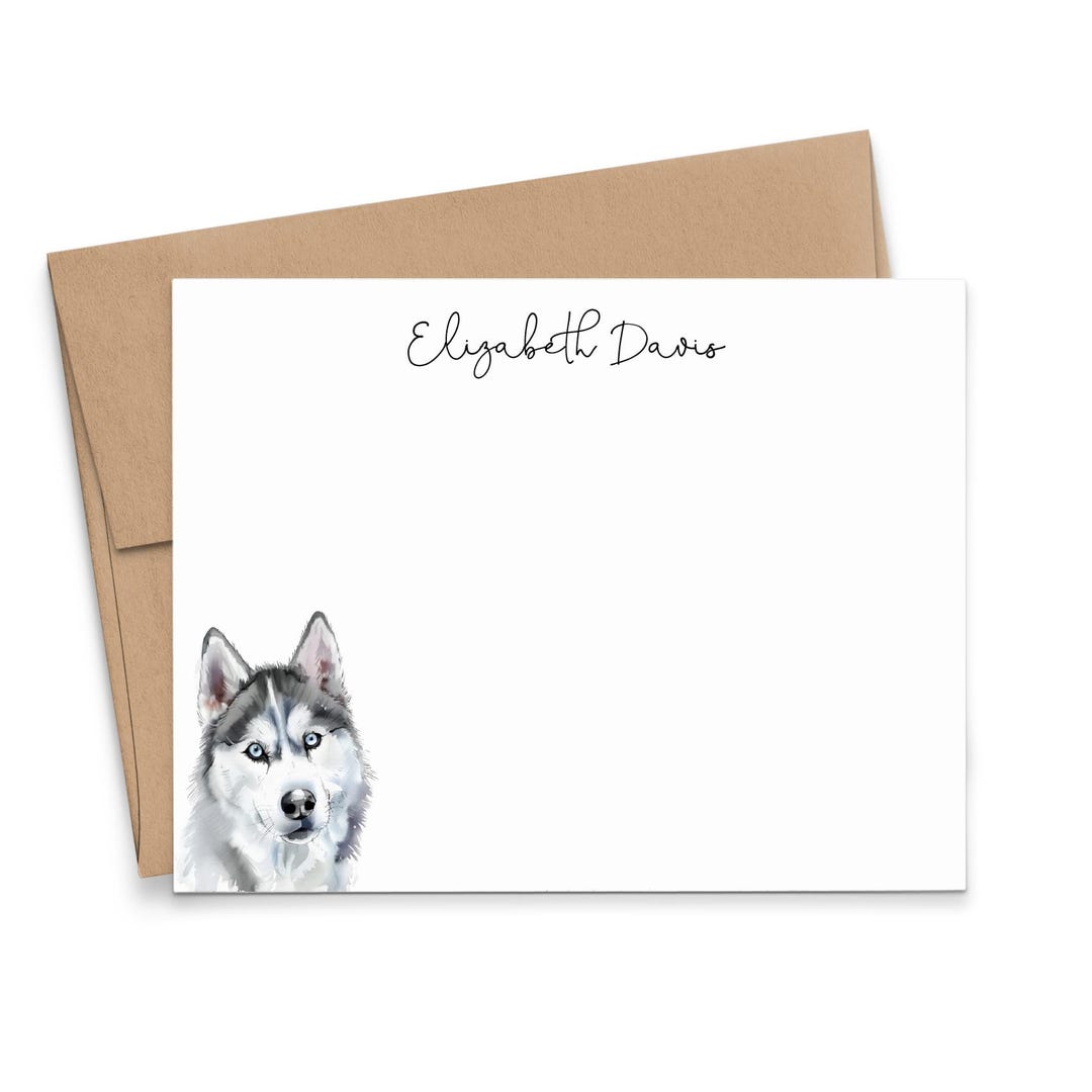 Husky Stationery Notecards With Name, Choose Your Dog Breed, Flat ...