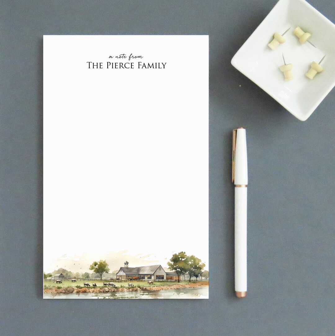 Personalized Family Notepads, Farmhouse Landscape Notepad, Watercolor ...