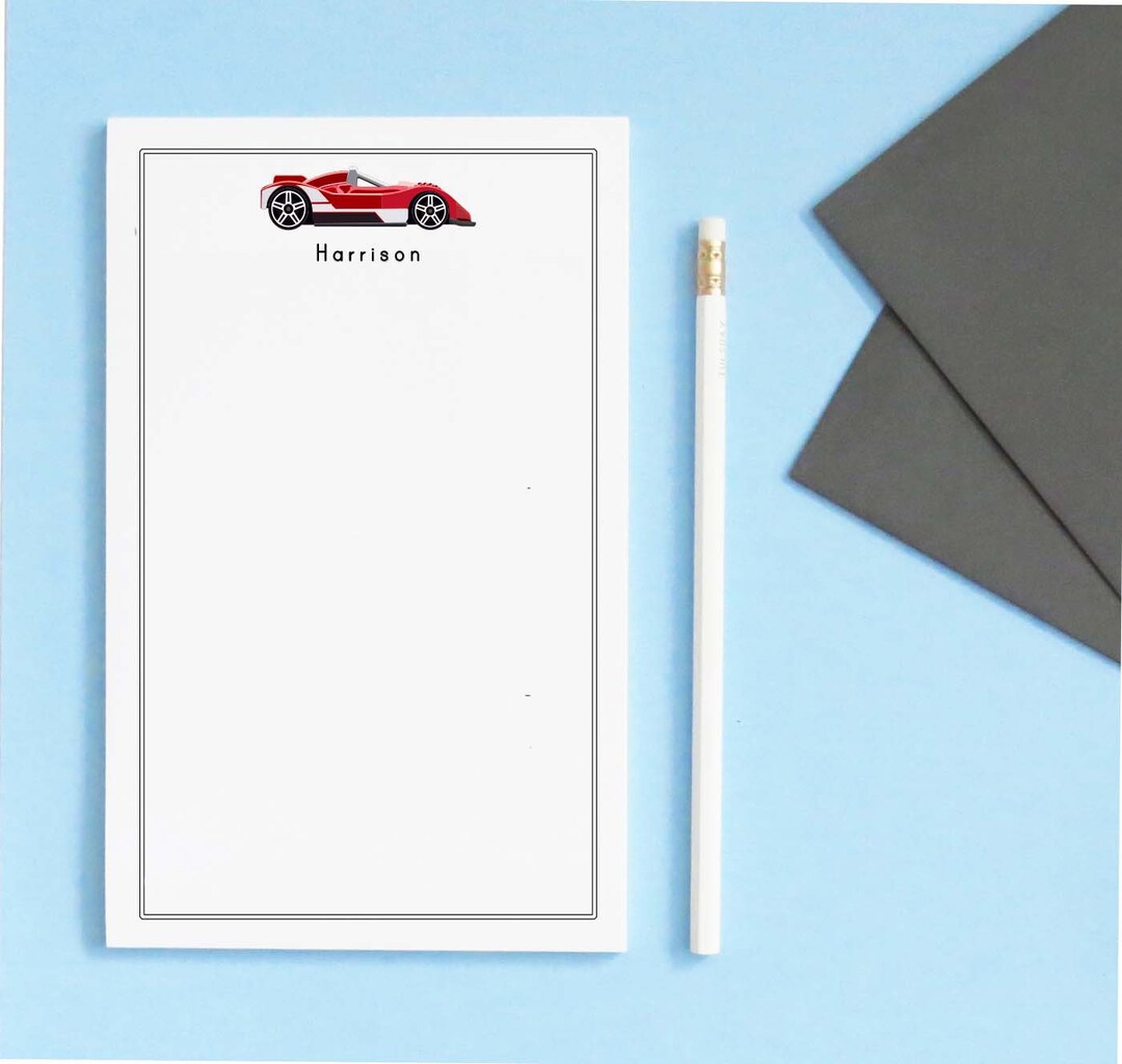 Race Car Stationery Paper for Kids Race Car Note Pad Personalized for ...