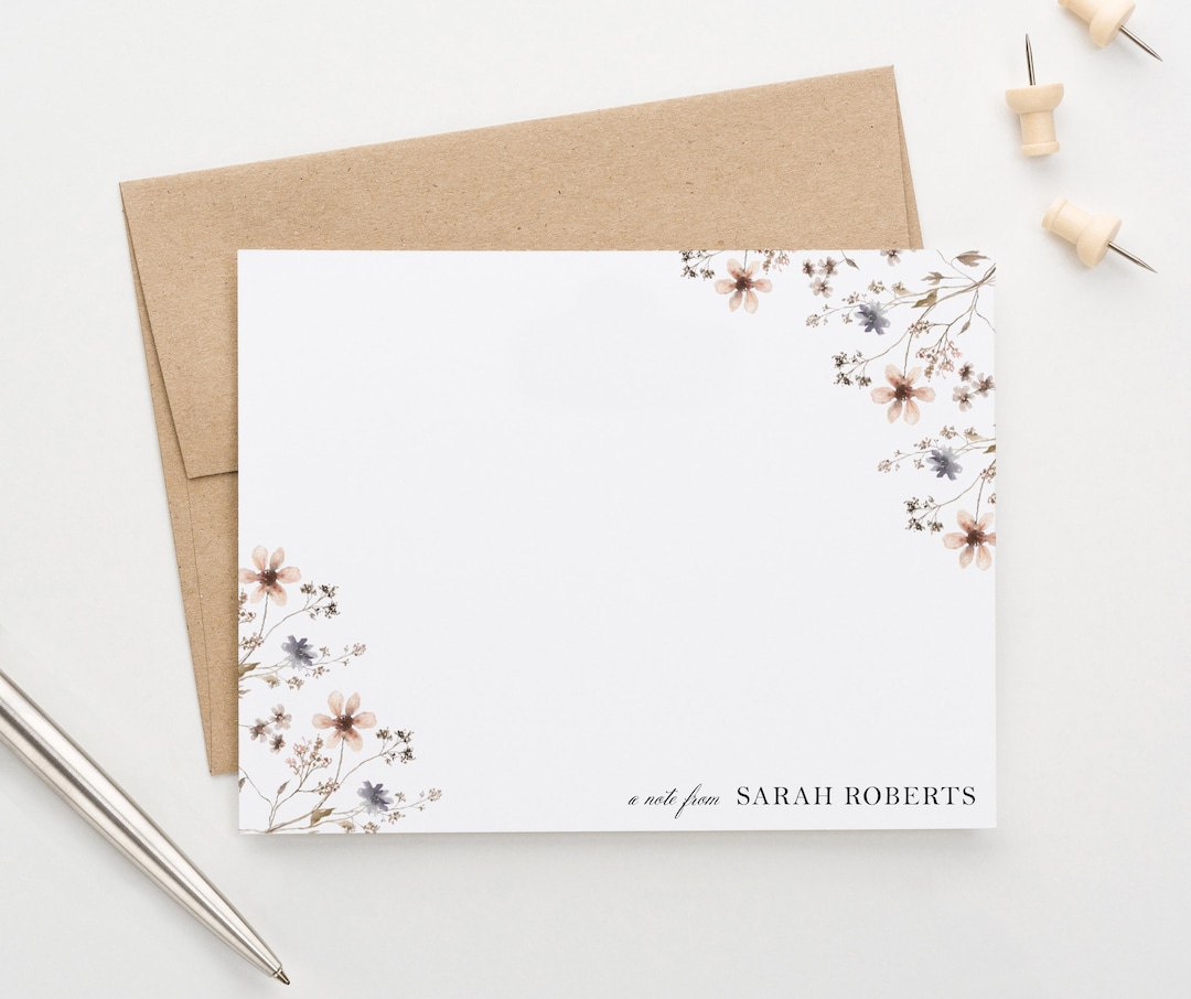 Personalized Wildflower Note Cards With Watercolor Print, Floral ...