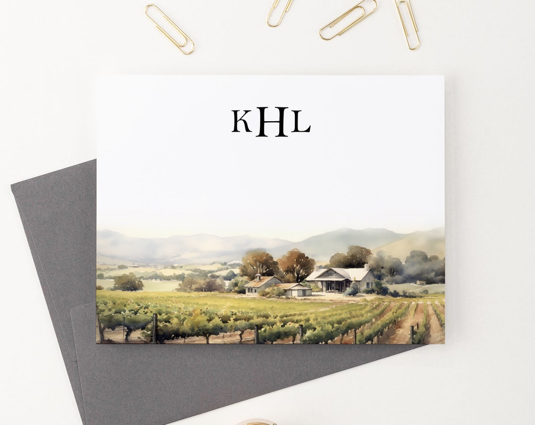 Personalized Monogram Stationary Set, Folded Note Cards With Envelopes ...
