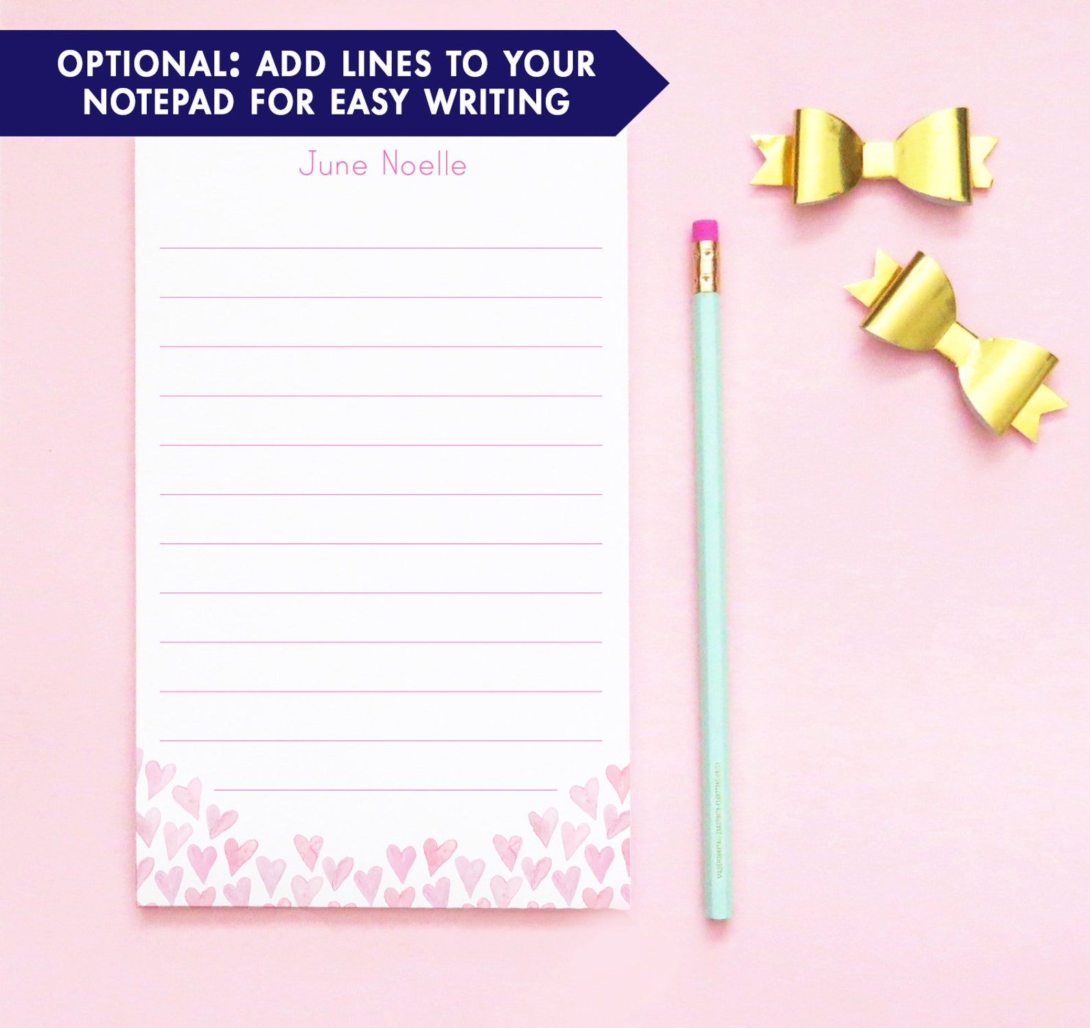 Pink Watercolor Hearts Notepad for Girls Personalized Note Pads With ...