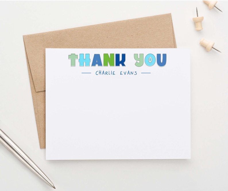 Personalized Boys Thank You Note Cards, Simple Stationery Set With ...