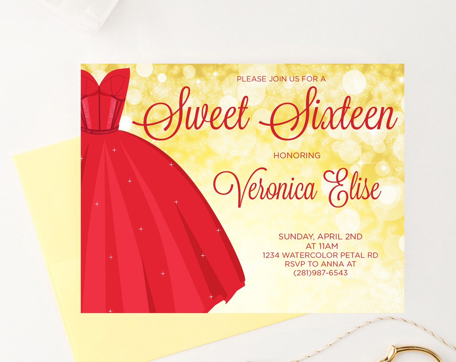 Red and Gold Sweet 16 Invitation Red and Gold Elegant Sweet | Etsy