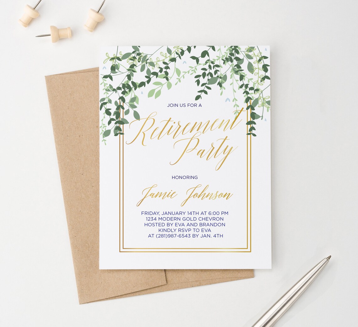 Greenery Retirement Party Invitations Download Elegant | Etsy
