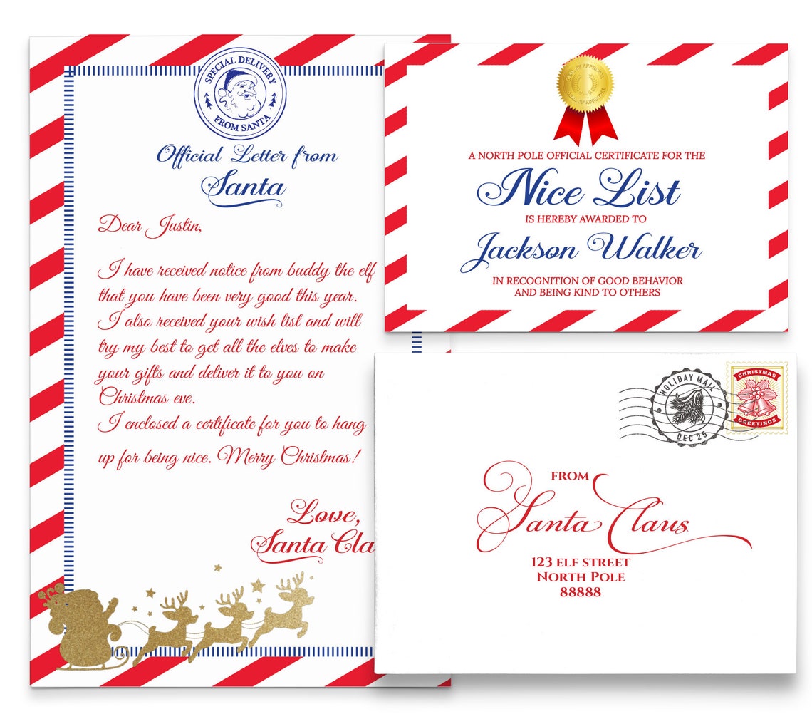 Personalized Letter From Santa Claus and Envelope + Personalized NICE ...