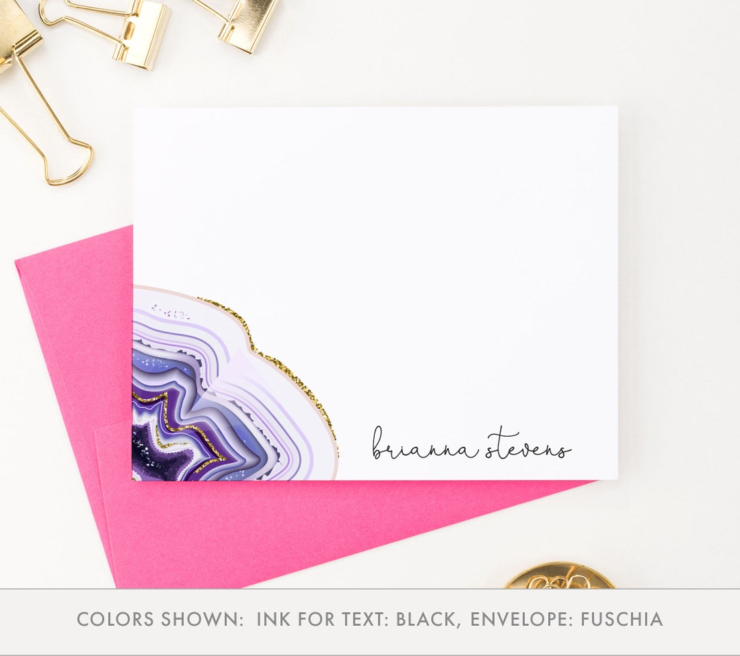 Personalized Agate Note Cards for Women, Geode Stationary, Amethyst ...