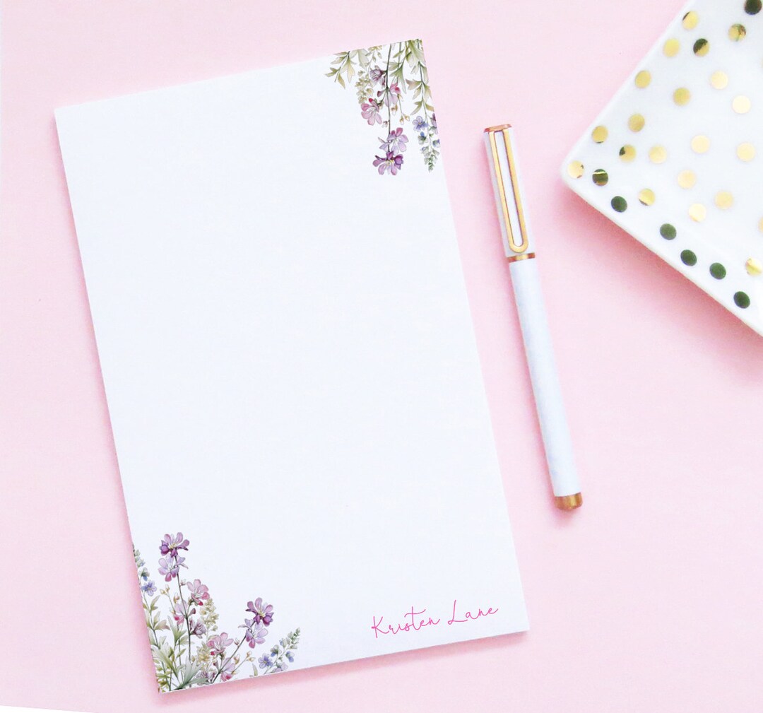Personalized Note Pads With Name, Wildflower Watercolor Floral ...