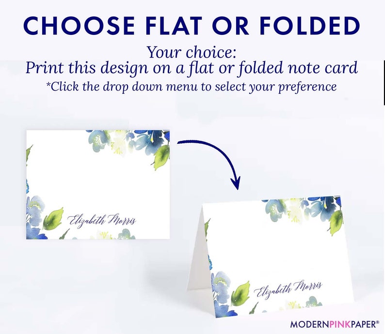 Blue Floral Personalized Stationary Set Womens Floral Thank - Etsy