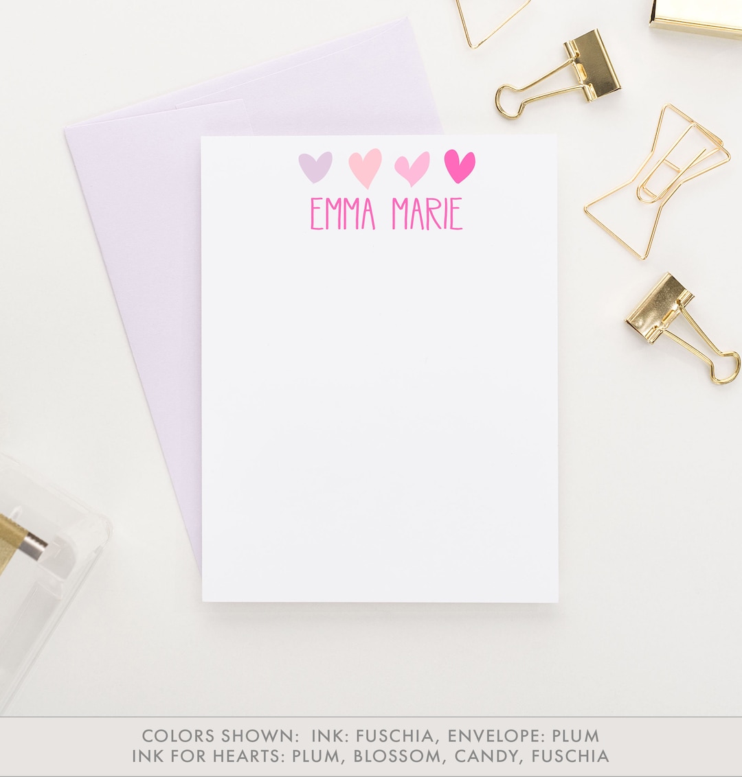 Girls Stationery Set // Personalized Stationery Set // Hearts ...