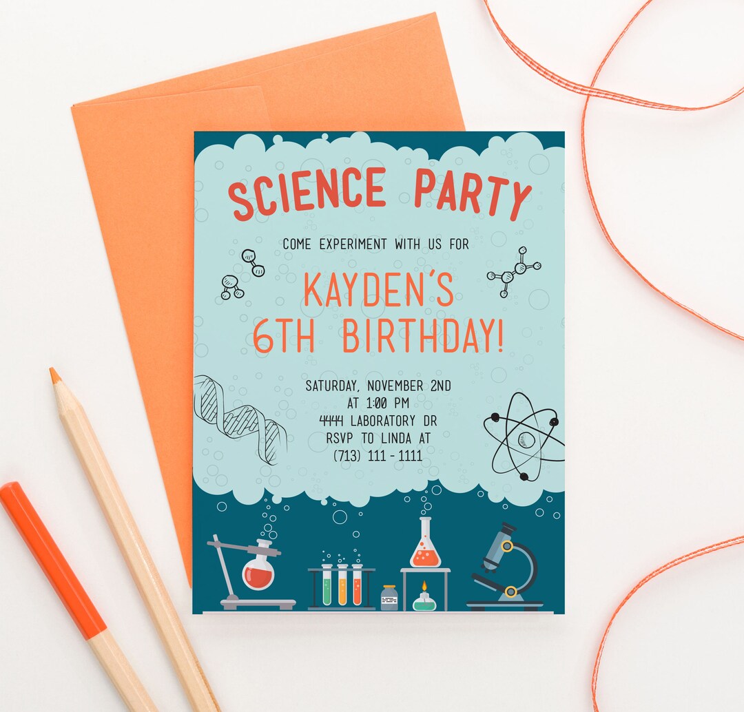 Science Birthday Party Invitation for Kids Science Birthday Invites ...