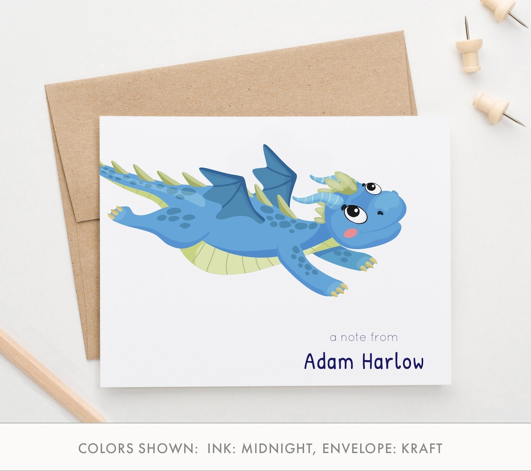 Flying Dragon Stationary for Kids, Dragon Note Card Personalized FOLDED ...