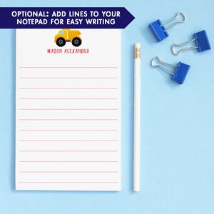 Kids Personalized Construction Truck Notepads, Customized Stationary ...
