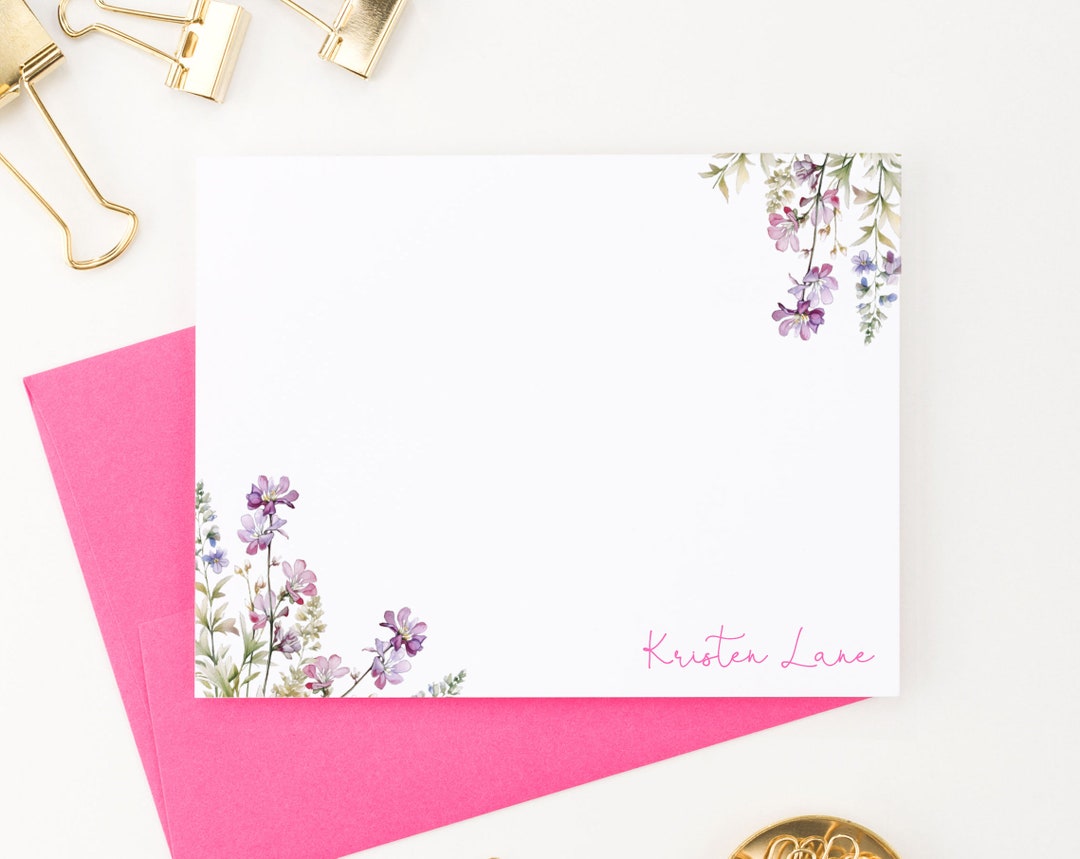 Note Cards With Envelopes, Wildflower Stationary Personalized Women ...