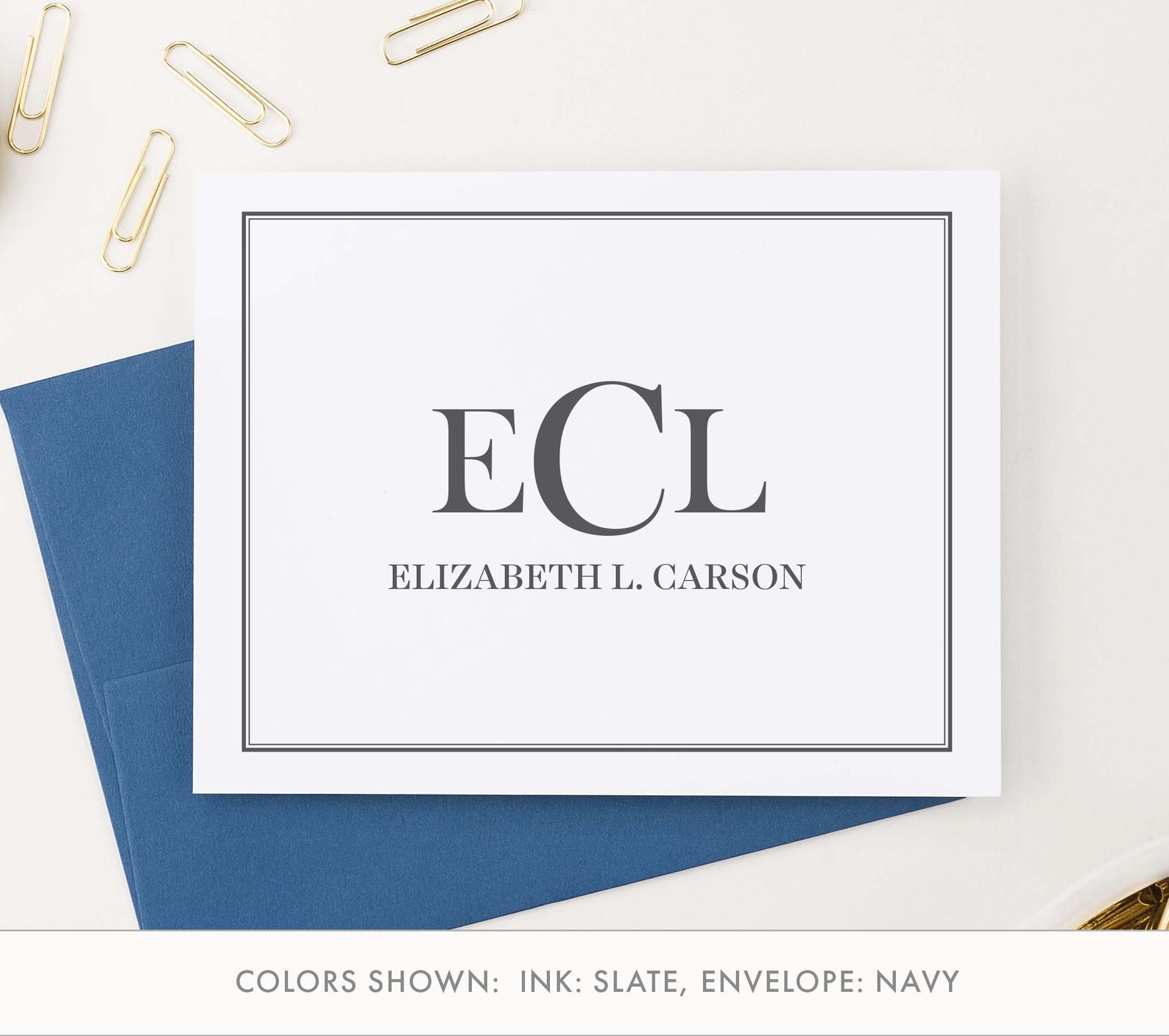 Professional Folded Monogram Note Cards With Envelopes, Mens ...