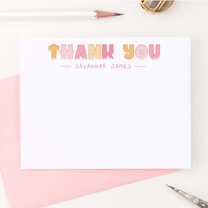 Simple Girls Thank You Cards, Personalized Kids Thank You Notes, Girl ...