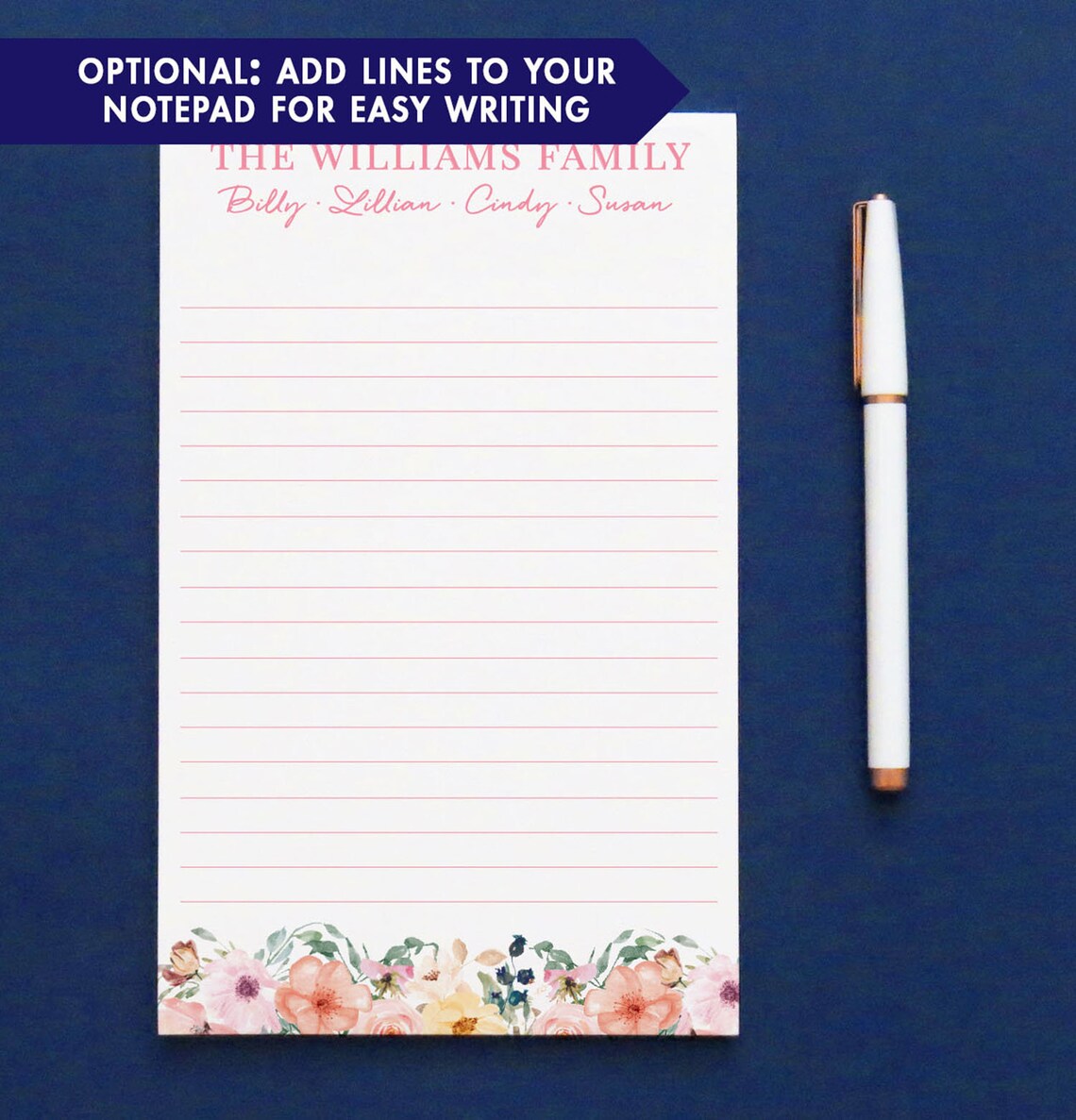 Personalized Family Notepad, Floral Family Writing Paper Stationary ...