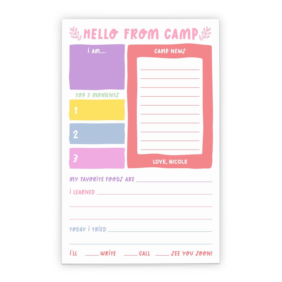 Personalized Fill in the Blank Camp Stationary for Girls, Summer Camp ...