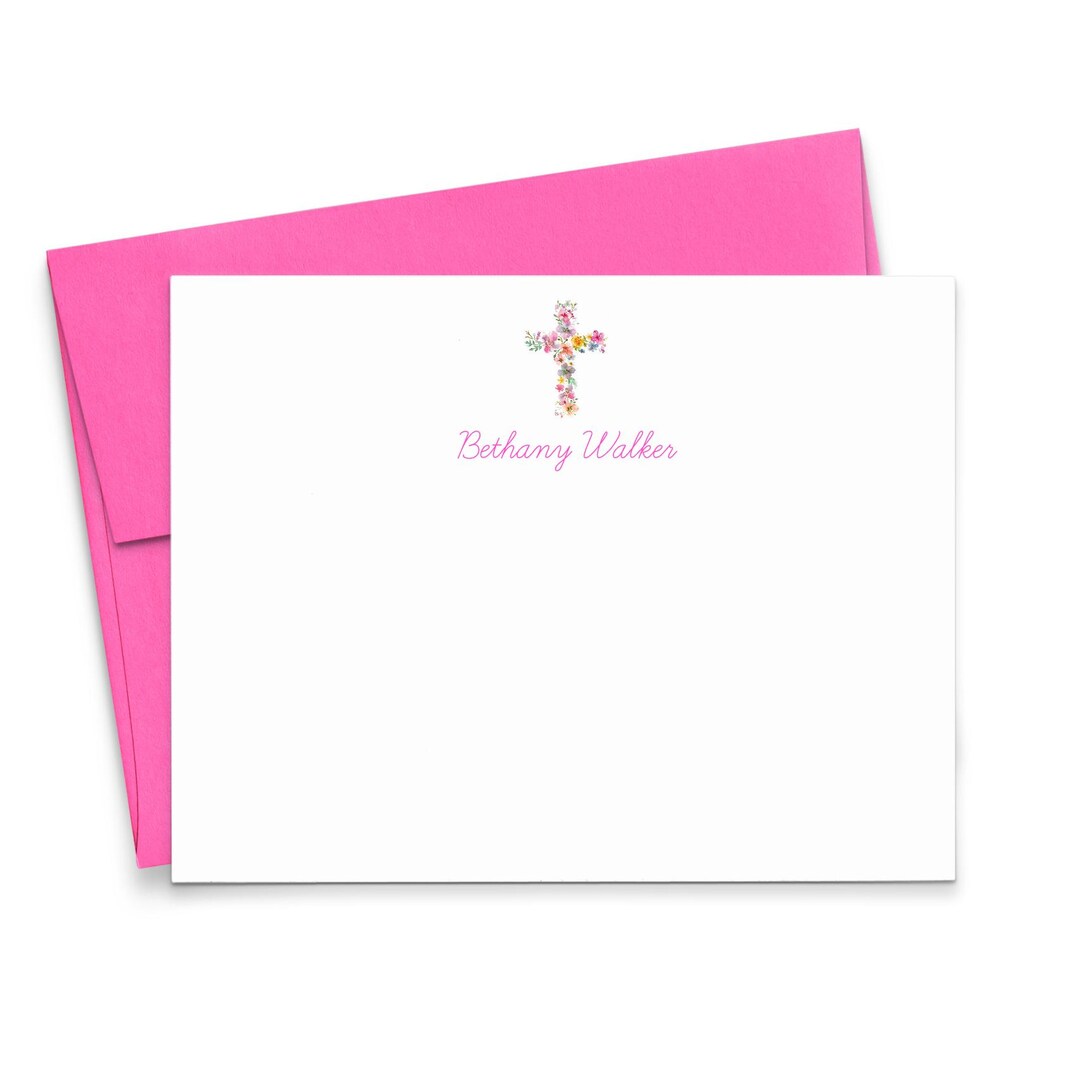 Religious Notecards With Envelopes, Flat Watercolor Floral Stationary ...