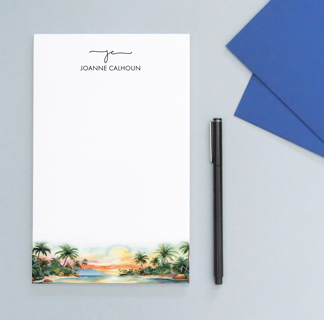 Personalized Monogrammed Stationary Note Pads With Name, Tropical Beach ...
