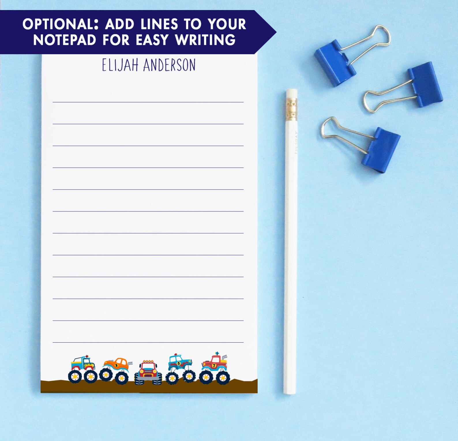 Boys Monster Truck Notepad Set for Boy Personalized | Etsy