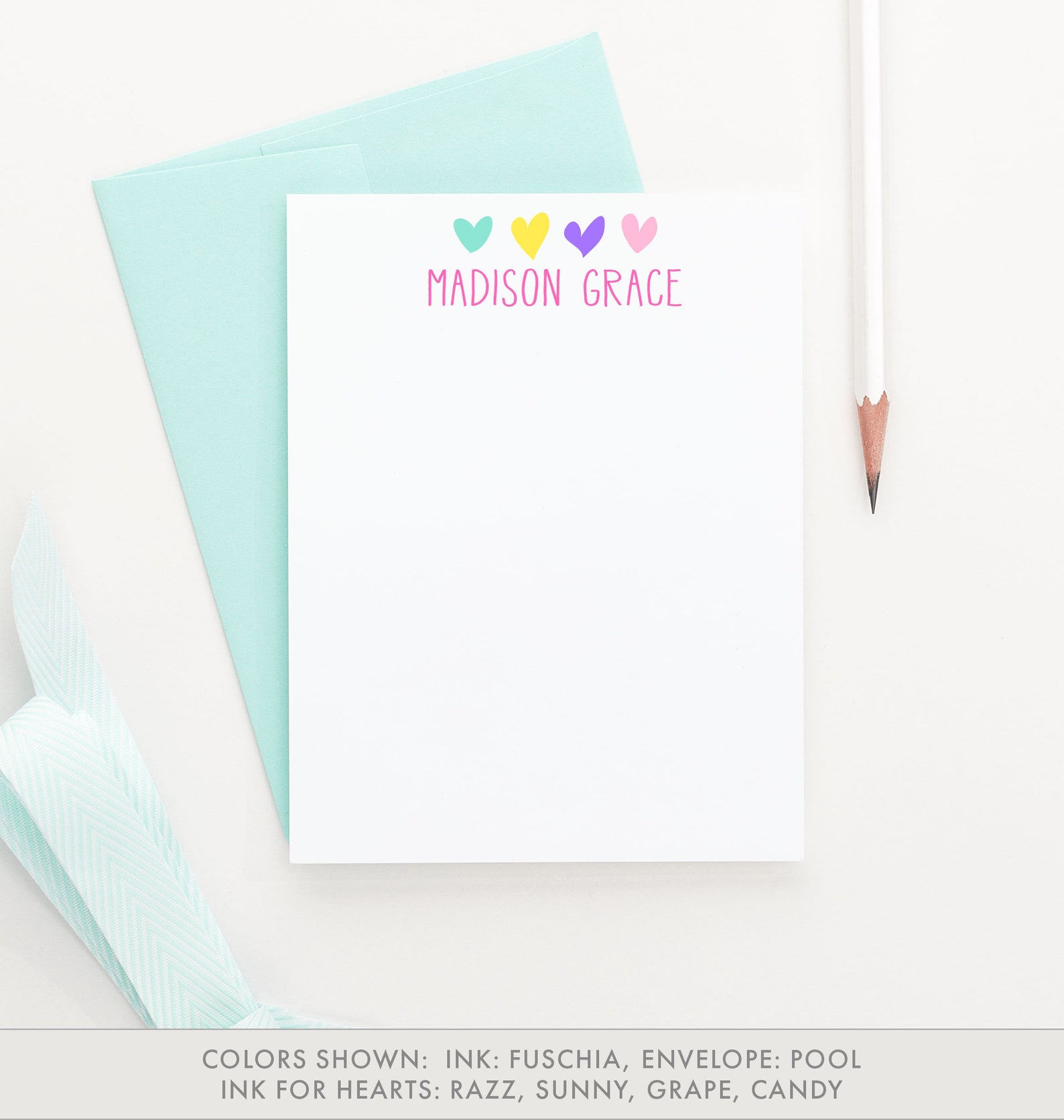 Girls Stationery Set // Personalized Stationery Set // Hearts - Etsy