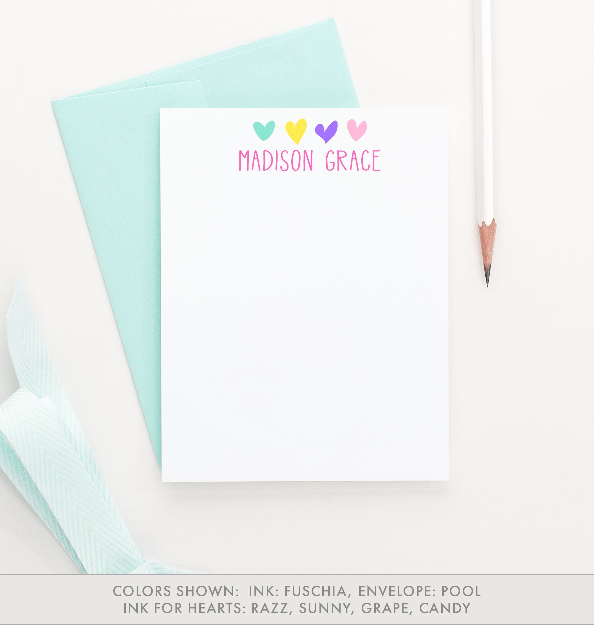 Girls Stationery Set // Personalized Stationery Set // Hearts ...