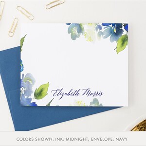Blue Floral Personalized Stationary Set, Womens Floral Thank You Cards ...
